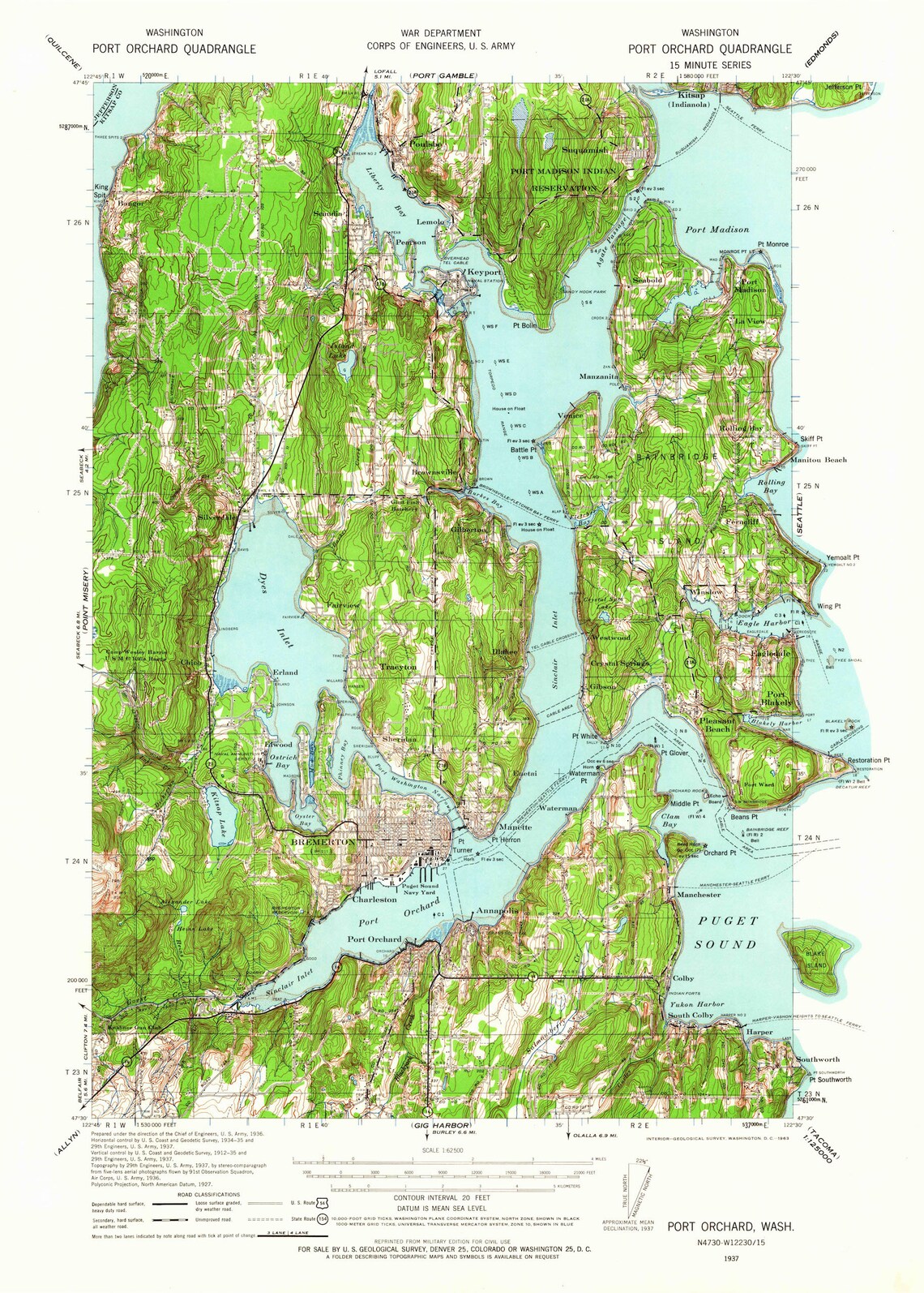 Port Orchard Washington Topographic Map 1937 | Etsy