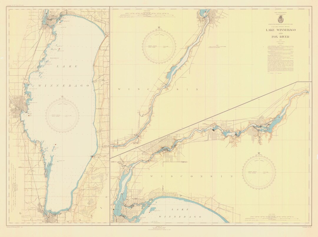 Lake Winnebago Historical Map 1945 - Nautical Chart Print - Etsy