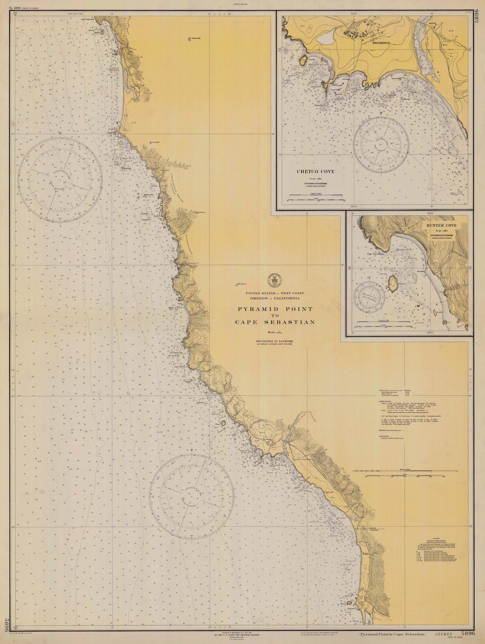 Pyramid Point to Cape Sebastian Map - 1934 - Nautical Chart Print - Etsy