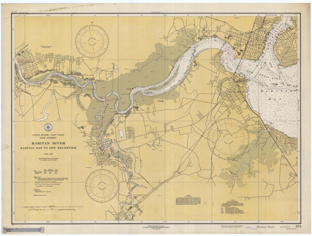 Raritan River - Raritan Bay to New Brunswick Map 1937 - Nautical Chart ...