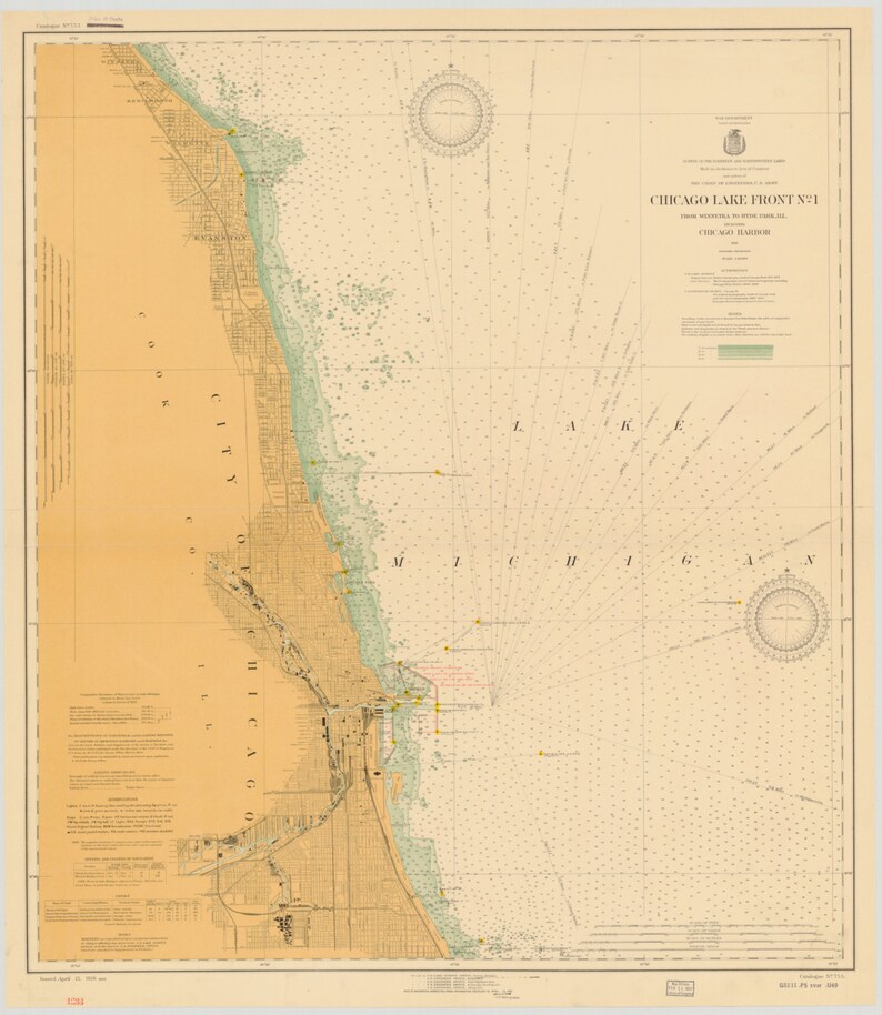 Lake Michigan Chicago Harbor Historical Map 1926 Nautical - Etsy