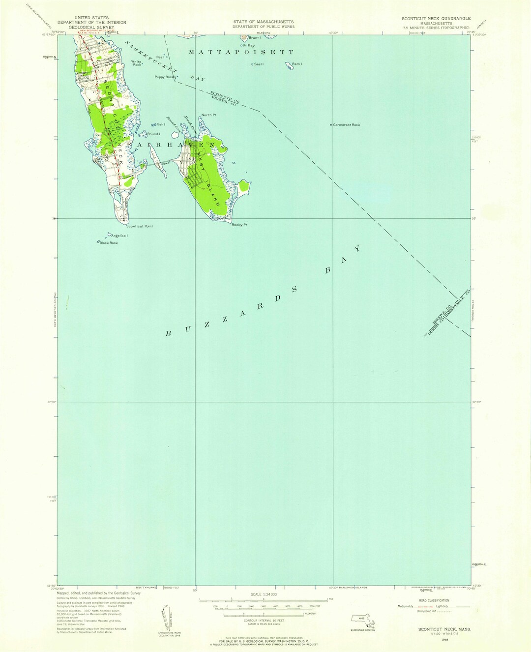 Sconticut Neck Map - 1948 - Nautical Chart Print - Etsy