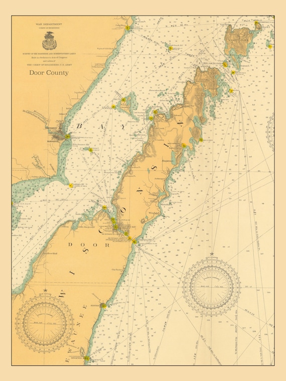 Door County Map 1917 Nautical Chart Print - Etsy