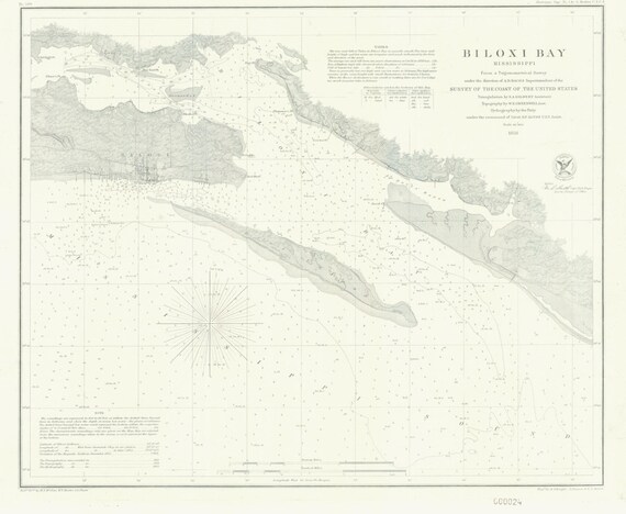 Biloxi Bay Map 1858 Nautical Chart Print | Etsy