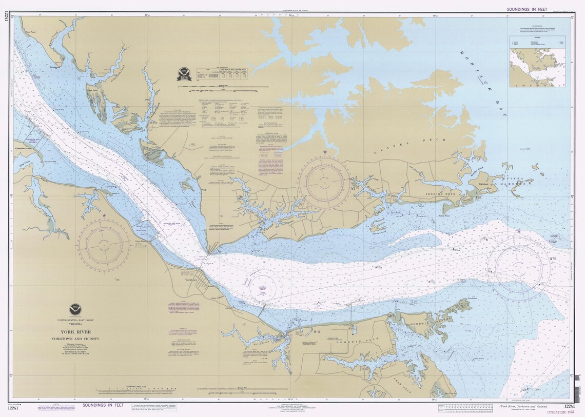 York River Map Below King Creek Chesapeake Bay Chart - Etsy