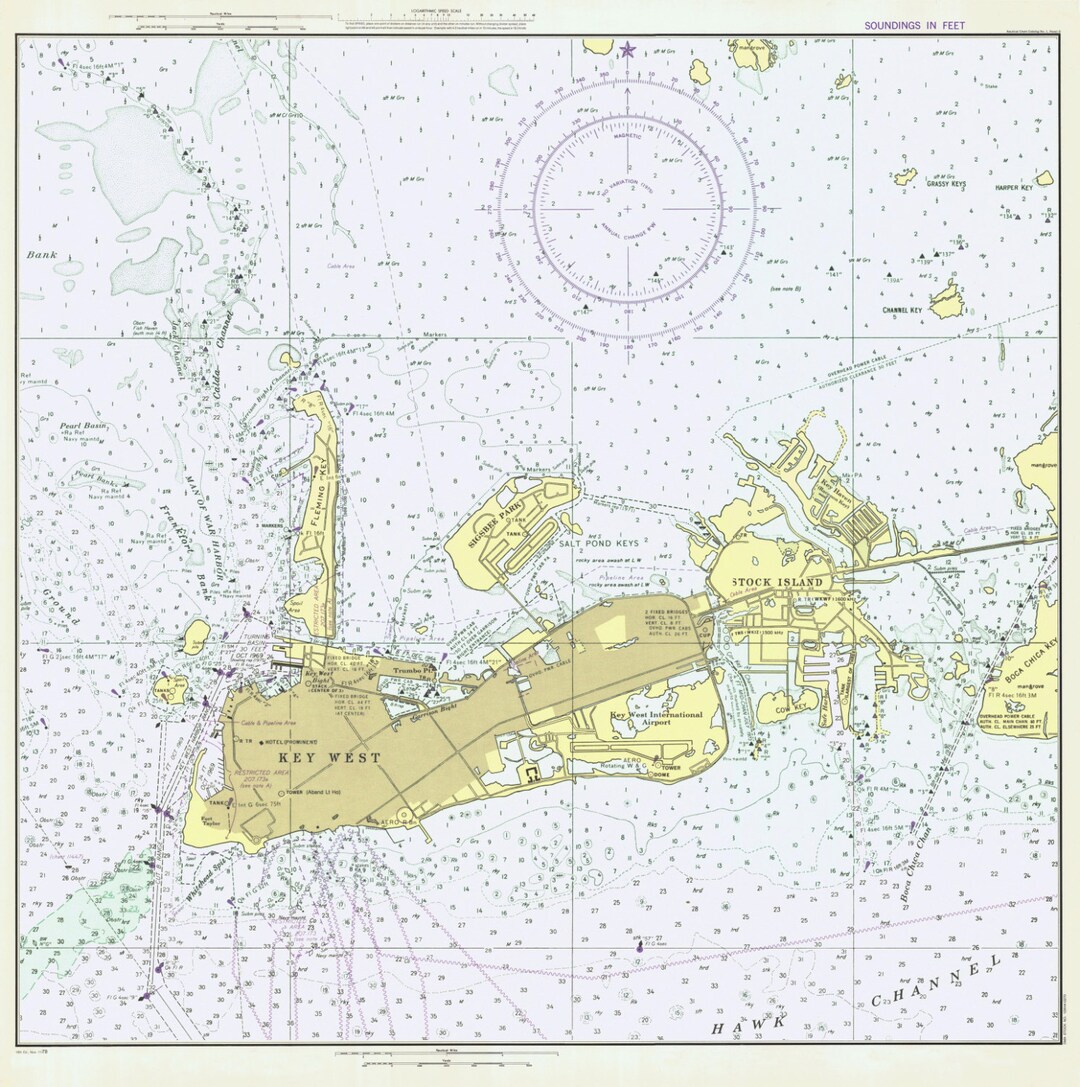 Key West Historical Map 1975 - Nautical Chart Print - Etsy