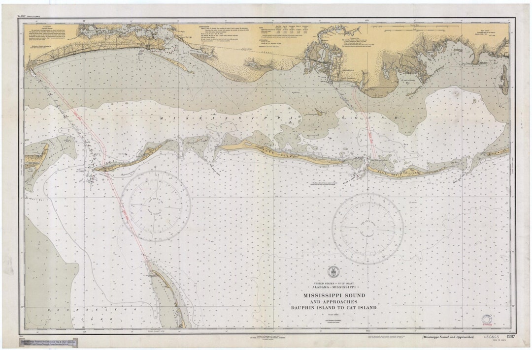 Mississippi Sound Map - Dauphin Island to Cat Island Chart 1933 ...