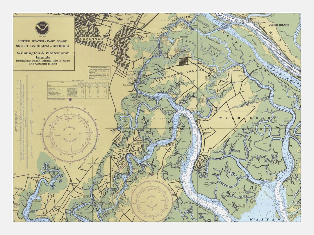 Wilmington and Whitemarsh Islands Map - Nautical Chart Print - Etsy