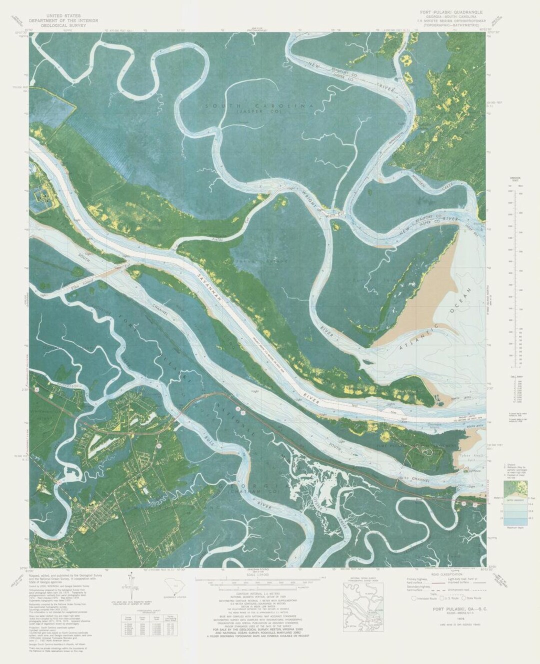 Fort Pulaski Map 1978 - Nautical Chart Print - Etsy