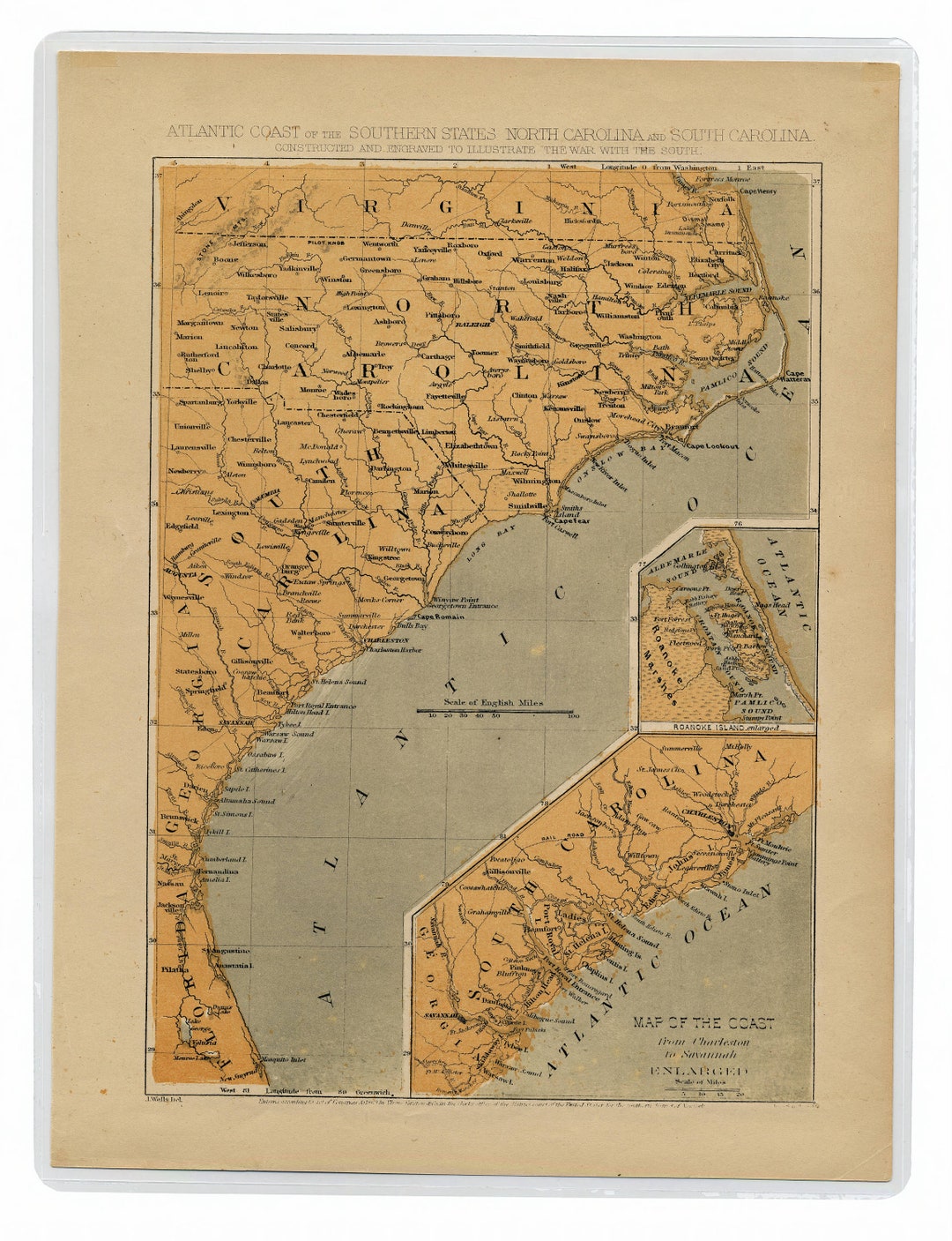 Atlantic Coast - North & South Carolina Map - Etsy