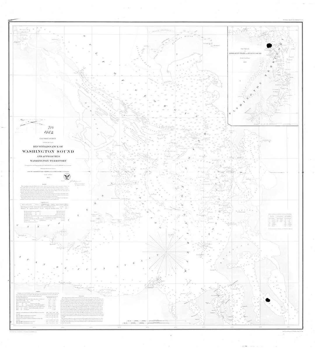 Washington Sound & Approaches Map - 1862 - Nautical Chart Print - Etsy