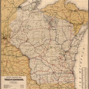 Wisconsin Rail Road Map 1917 - Nautical Chart Print - Etsy