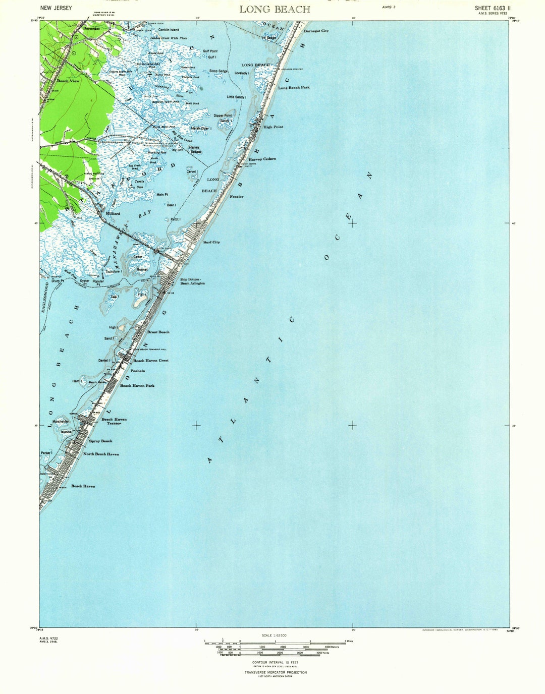Long Beach Island Map 1948 - Nautical Chart Print - Etsy