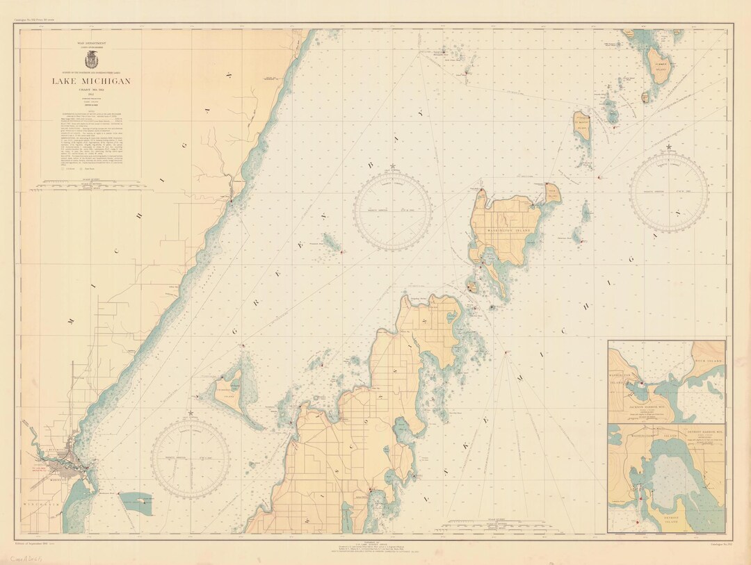 Lake Michigan Map - Chart 702 1941 - Nautical Chart Print - Etsy