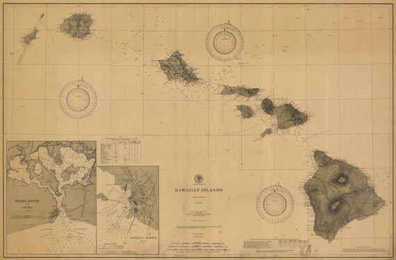 Hawaiian Islands Map 1902 Nautical Chart Print | Etsy
