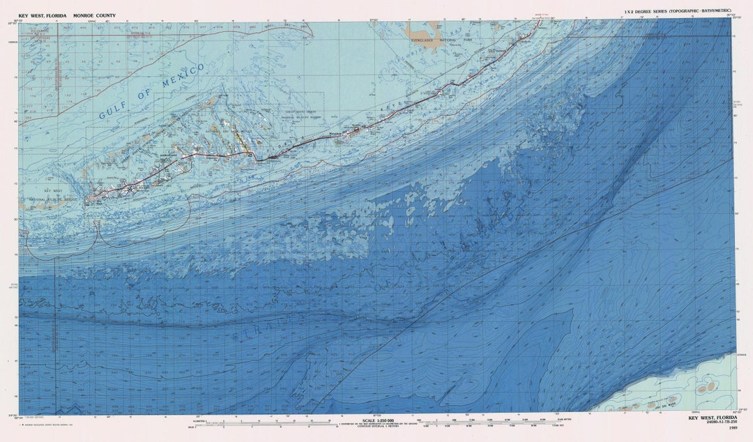 Key West Bathymetric Fishing Map - 1989 - Etsy