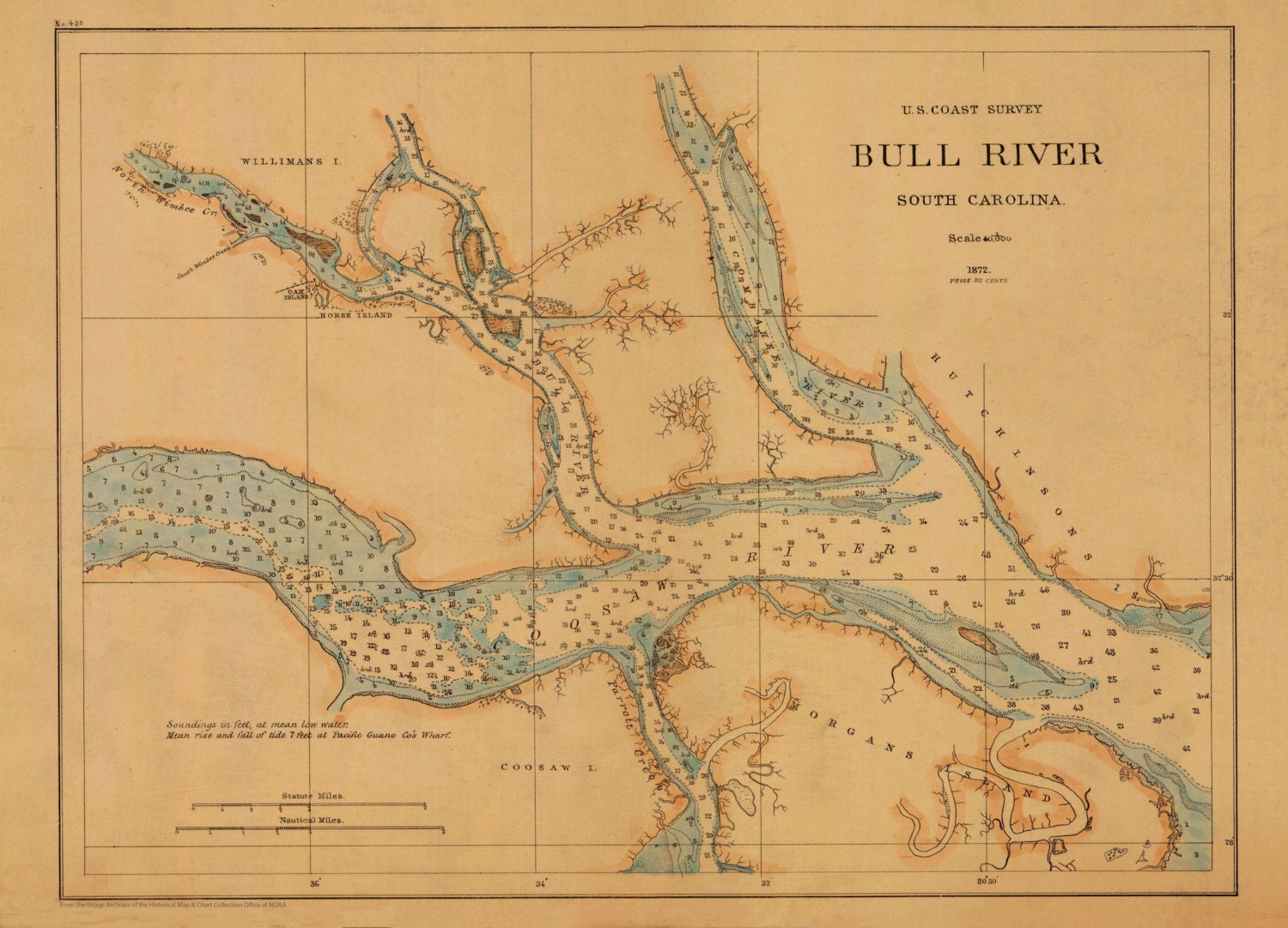 Bull River Map South Carolina 1872 | Etsy
