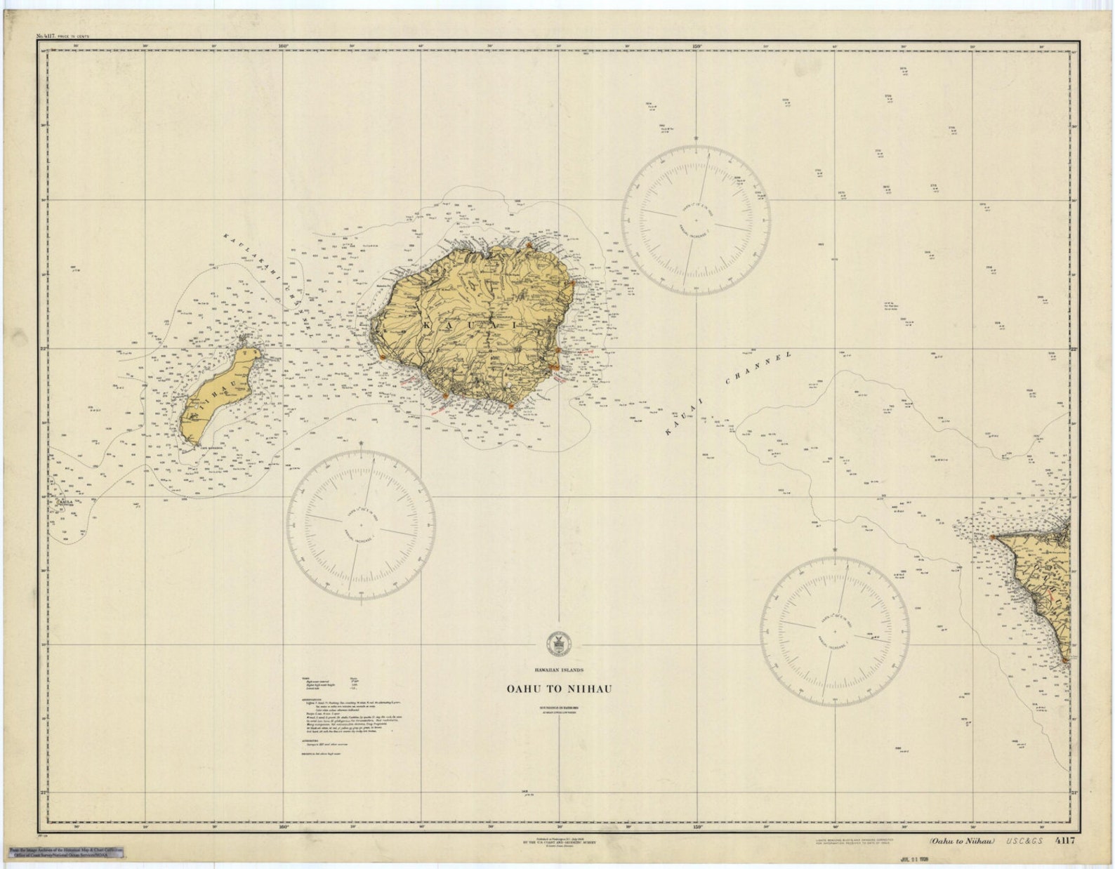 Oahu to Niihau Map 1928 - Nautical Chart Print - Etsy UK