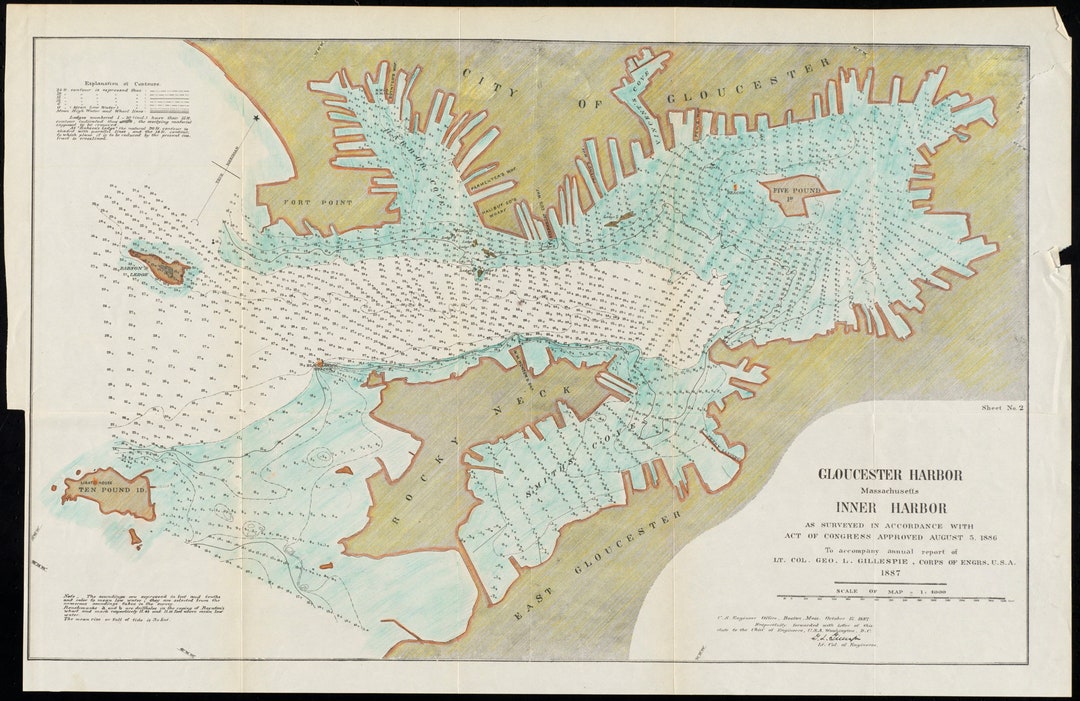 Gloucester Inner Harbor Map - 1887 - Nautical Chart Print - Etsy