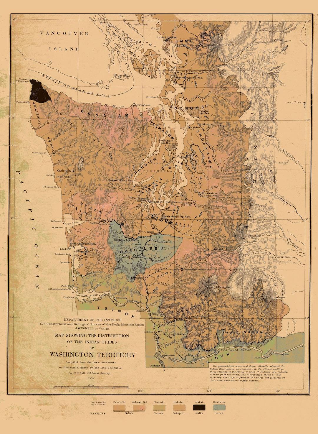 Washington Territory Map - Native American Tribes 1876 - Etsy