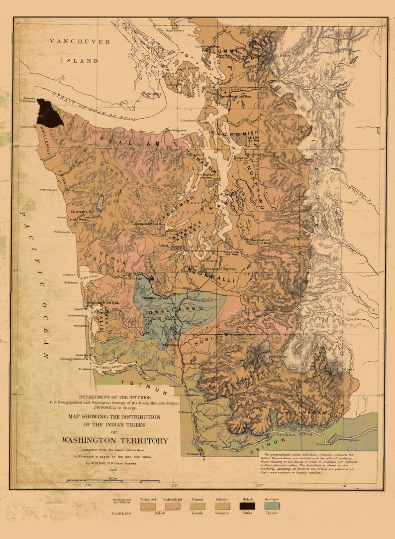 Washington Territory Map - Native American Tribes 1876 - Etsy