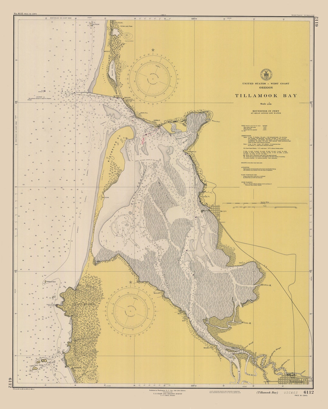 Tillamook Bay Map - Oregon - 1948 - Nautical Chart Print - Etsy