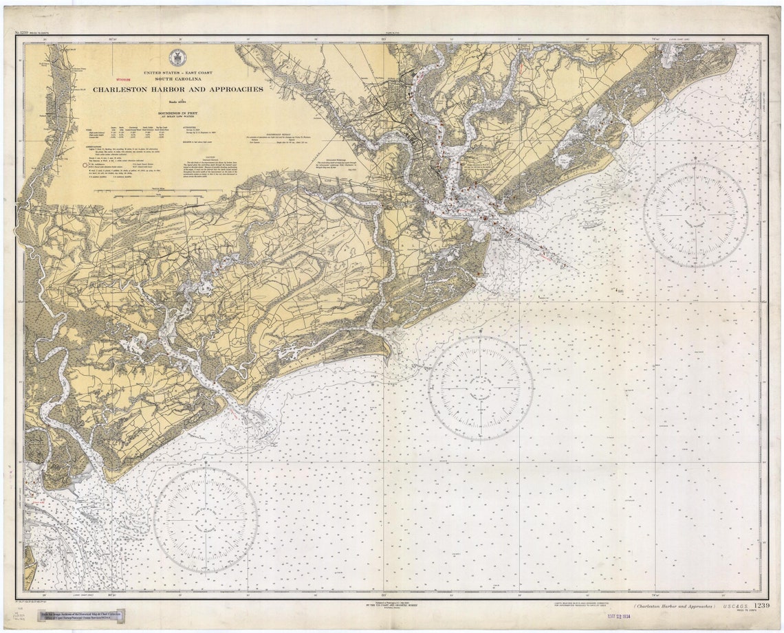 Charleston Harbor and Approaches Map South Carolina Chart | Etsy