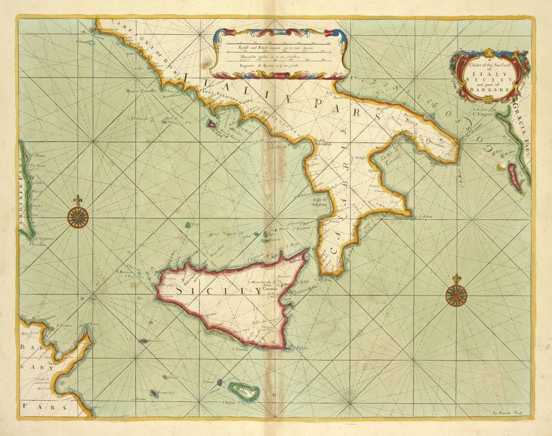 Sicily, Italy Map - Etsy