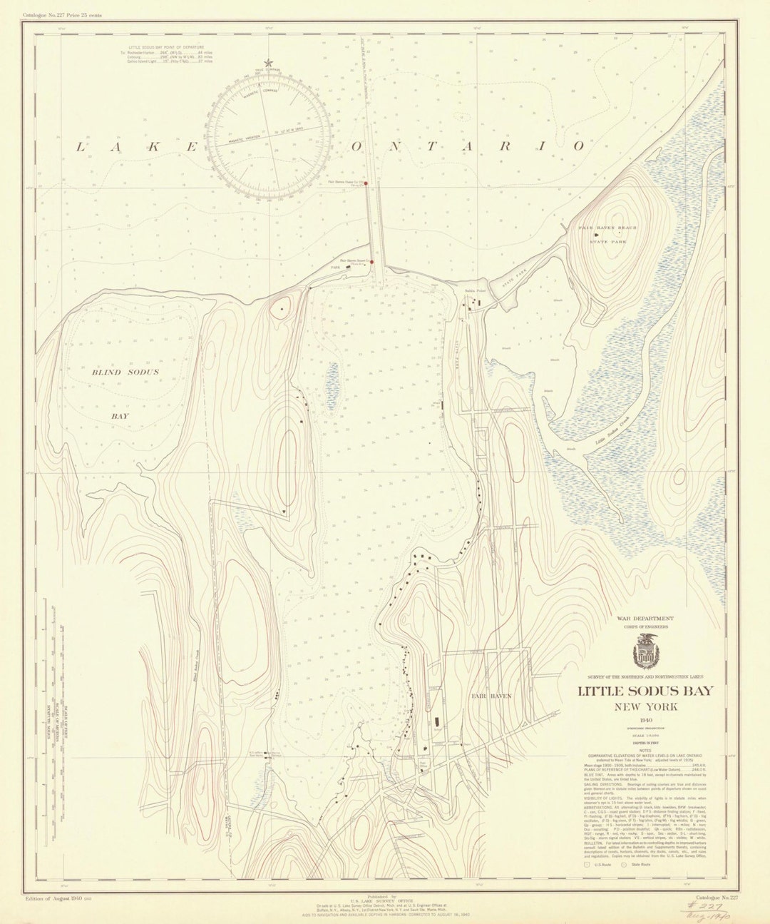 Little Sodus Bay Map - Lake Ontario Historical Map 1940 - Nautical ...
