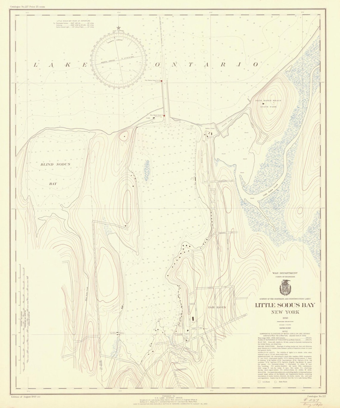 Little Sodus Bay Map Lake Ontario Historical Map 1940 - Etsy