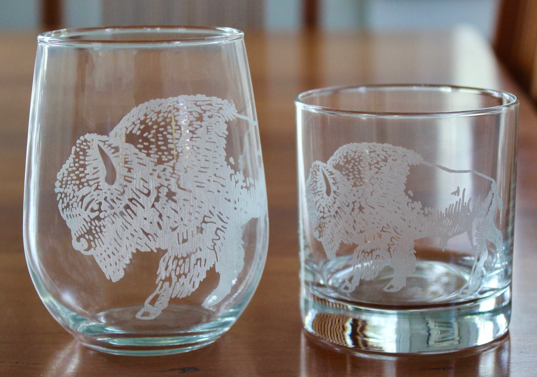 Laser Engraved Bison Glasses: Stemless Wine, Rocks, Pint, Champagne - Etsy
