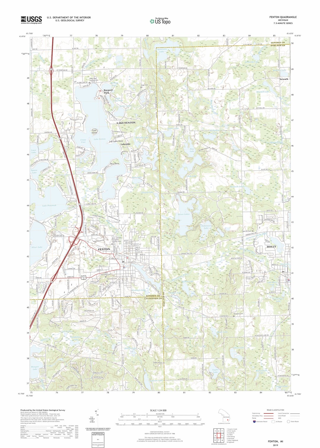 Fenton Michigan Topographic Map - Lake Fenton - Nautical Chart Print - Etsy