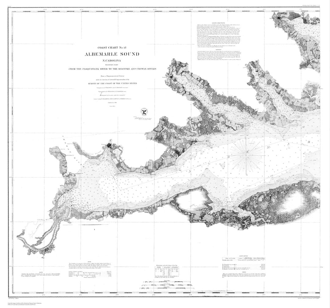 Albemarle Sound - Western Part Map 1860 - Nautical Chart Print - Etsy
