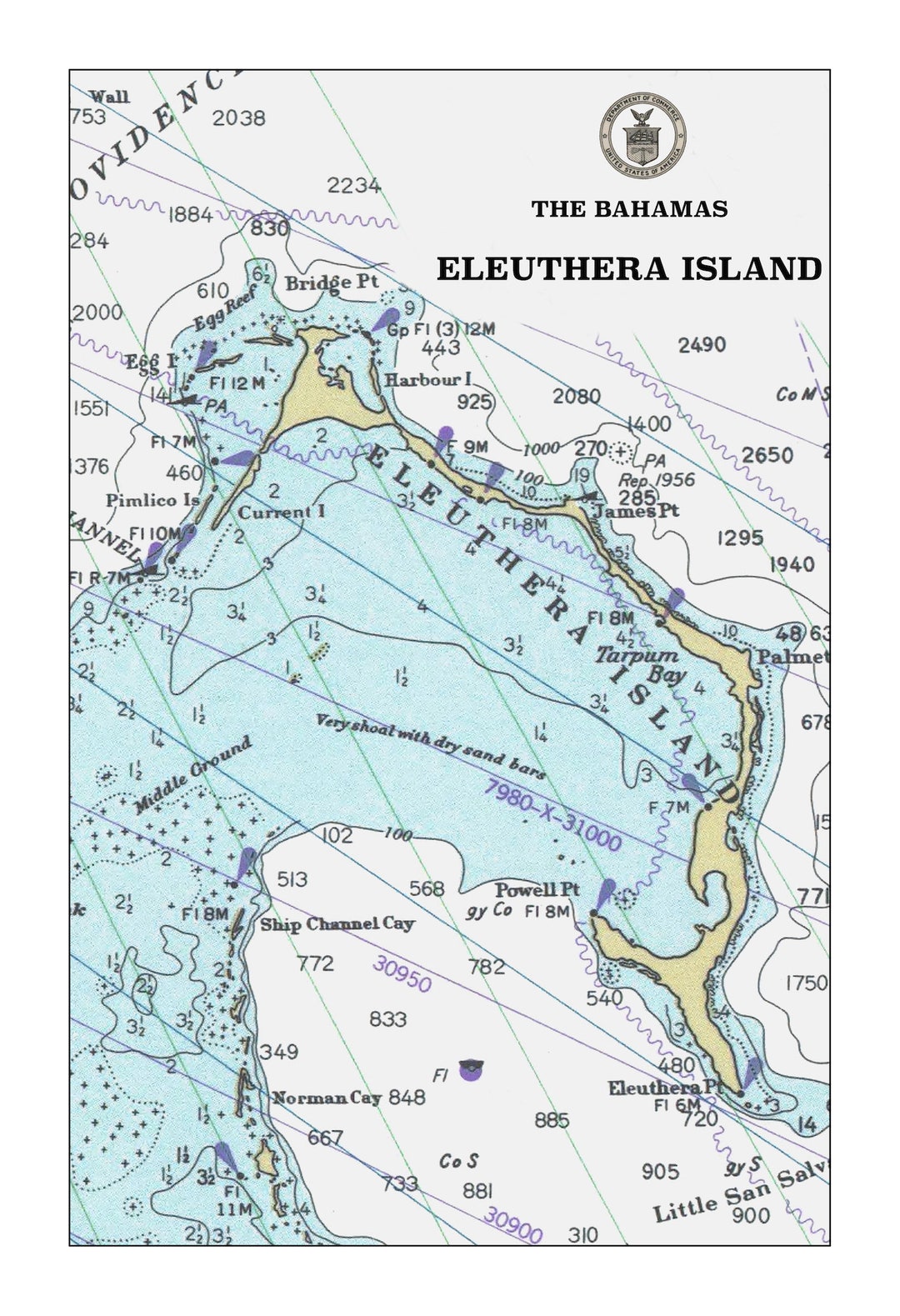 Eleuthera Island Map - the Bahamas - 1981 (portrait) - Nautical Chart ...
