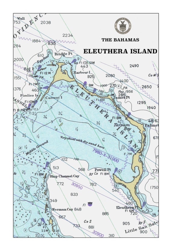Eleuthera Island Map the Bahamas 1981 portrait - Etsy