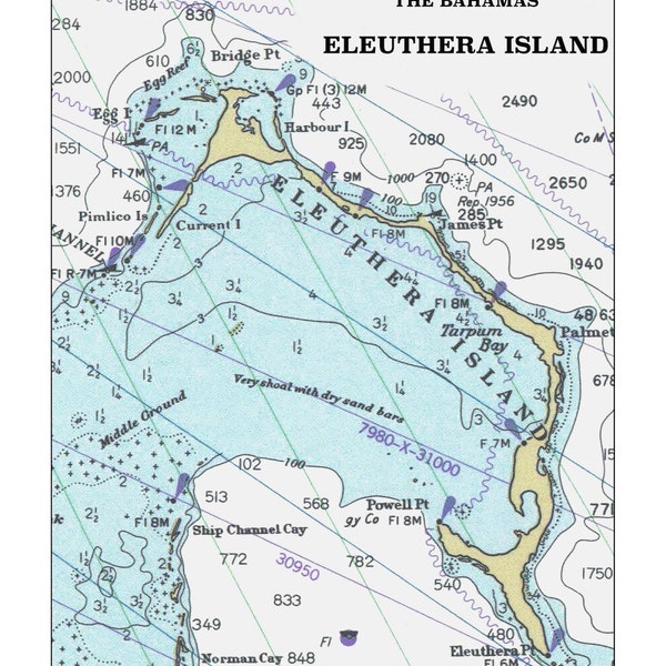 Eleuthera Nautical Chart - Etsy