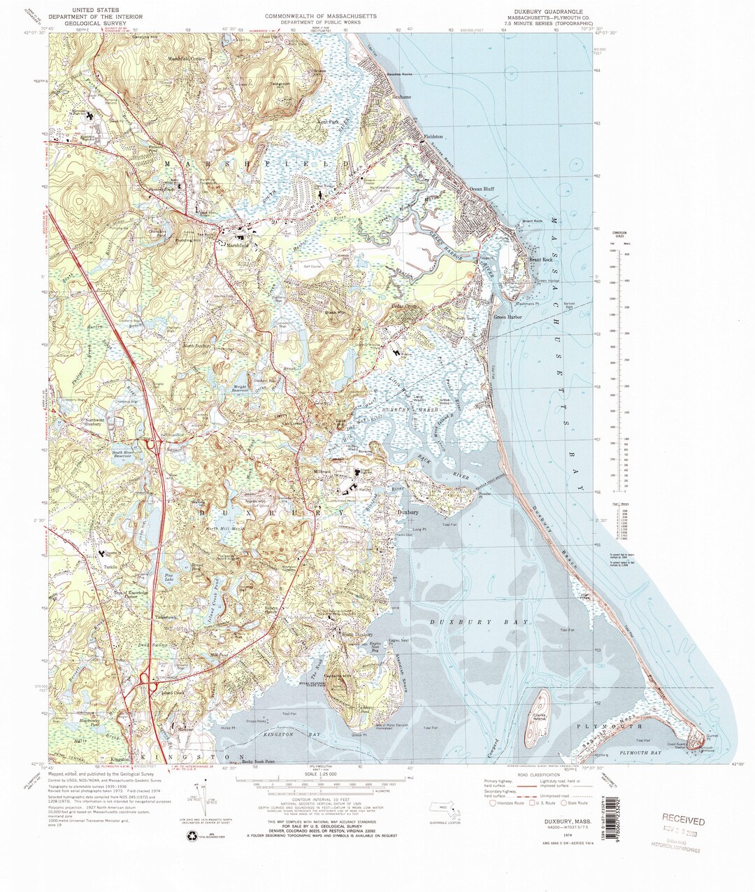 Duxbury Topographic Map 1974 - Nautical Chart Print - Etsy