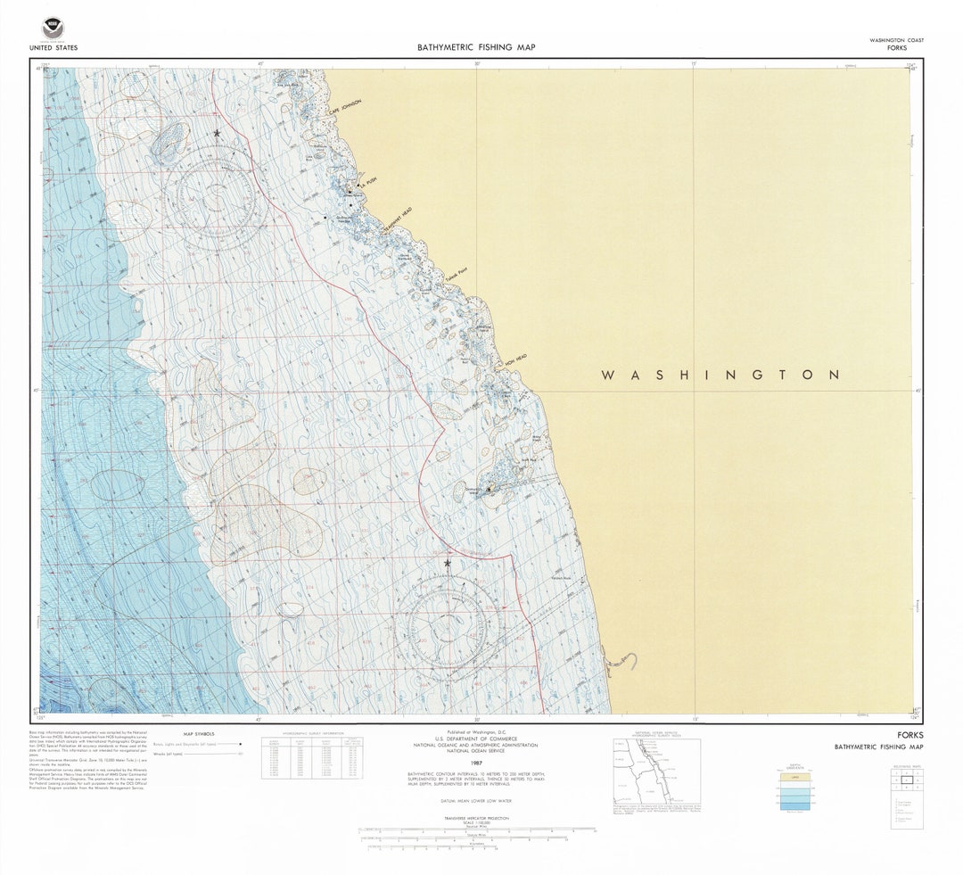 Forks Bathymetric Fishing Map - Nautical Chart Print - Etsy