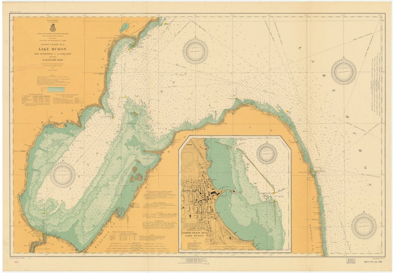 Lake Huron Saginaw Bay Map 1919 Etsy