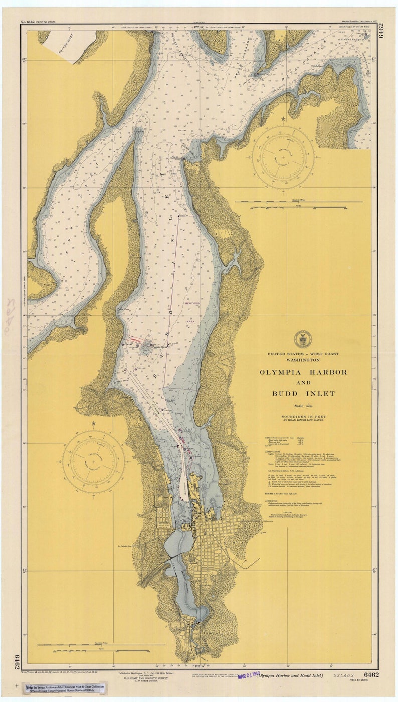 Olympia Harbor and Budd Inlet 1948 - Nautical Chart Print - Etsy