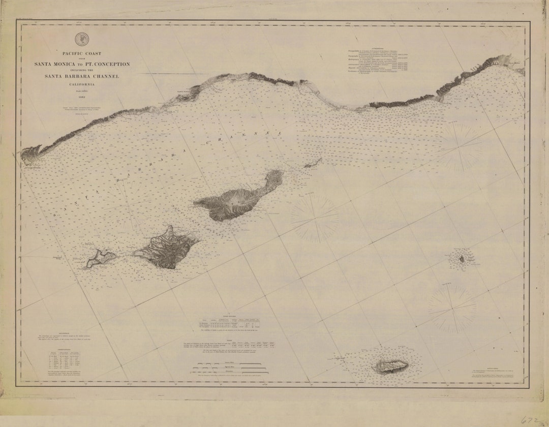 Santa Barbara Channel Historical Map 1882 - Nautical Chart Print - Etsy