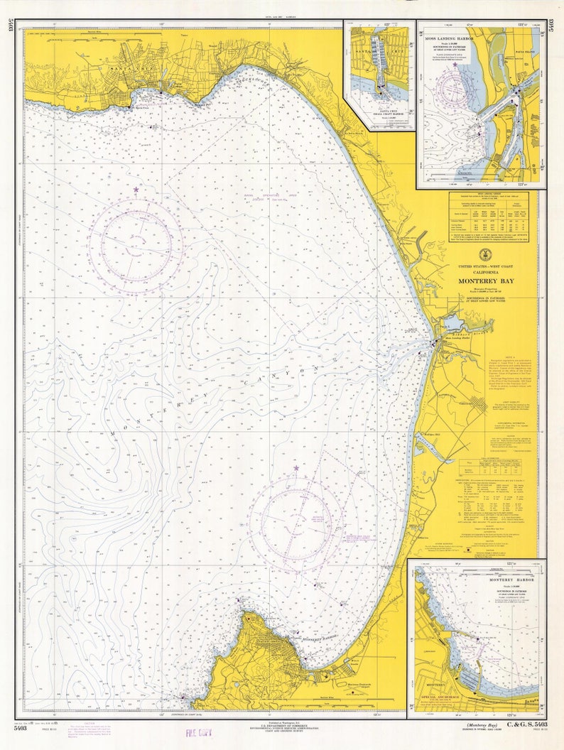 Monterey Bay Map - 1969 - Nautical Chart Print - Etsy