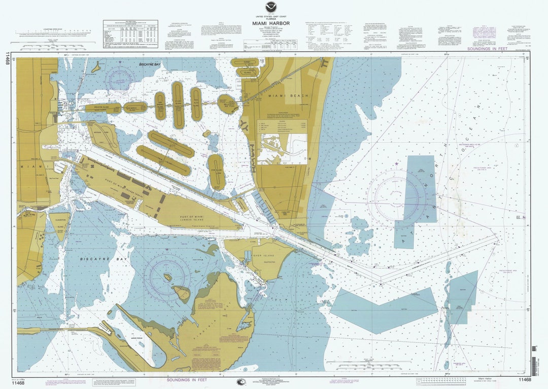 Miami Harbor Map 1998 - Nautical Chart Print - Etsy