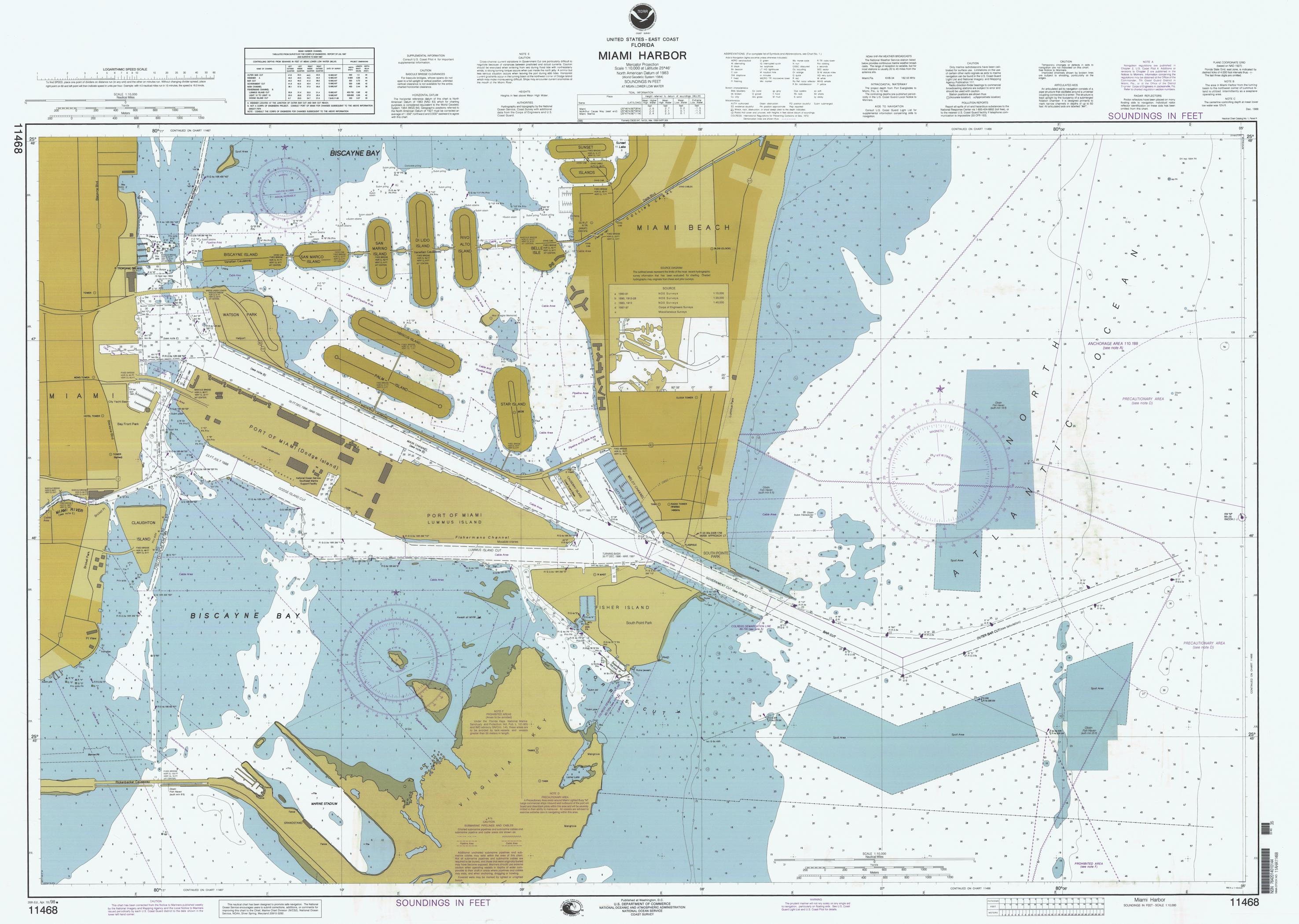 Miami Harbor Map 1998 - Nautical Chart Print - Etsy