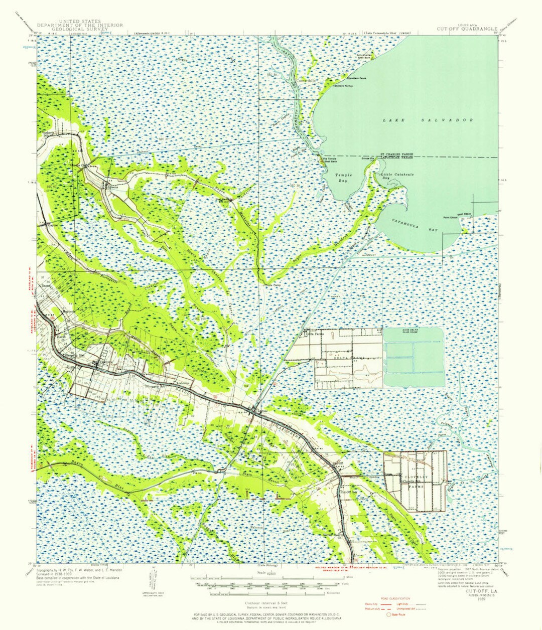 Cut-off (LA) Map - 1939 - Nautical Chart Print - Etsy