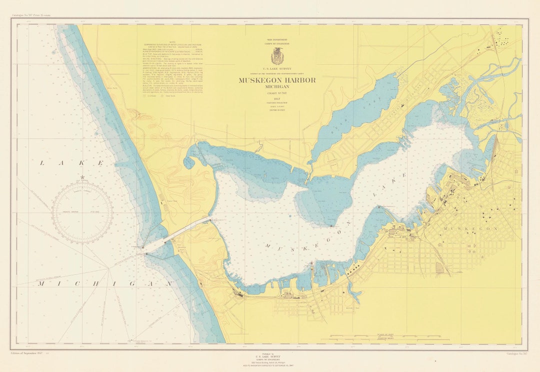 Muskegon Harbor Map 1947 - Nautical Chart Print - Etsy