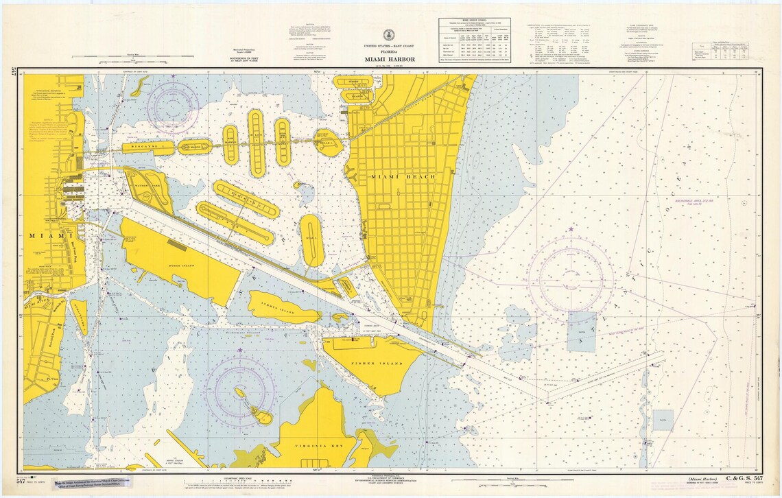 Miami Harbor Map 1967 - Nautical Chart Print - Etsy
