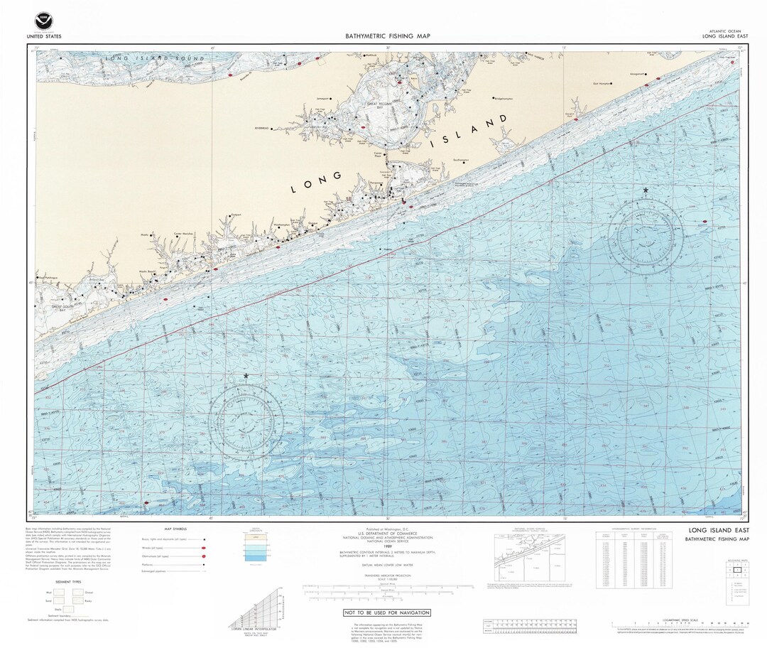 Long Island East - Bathymetric Fishing Map - Nautical Chart Print - Etsy