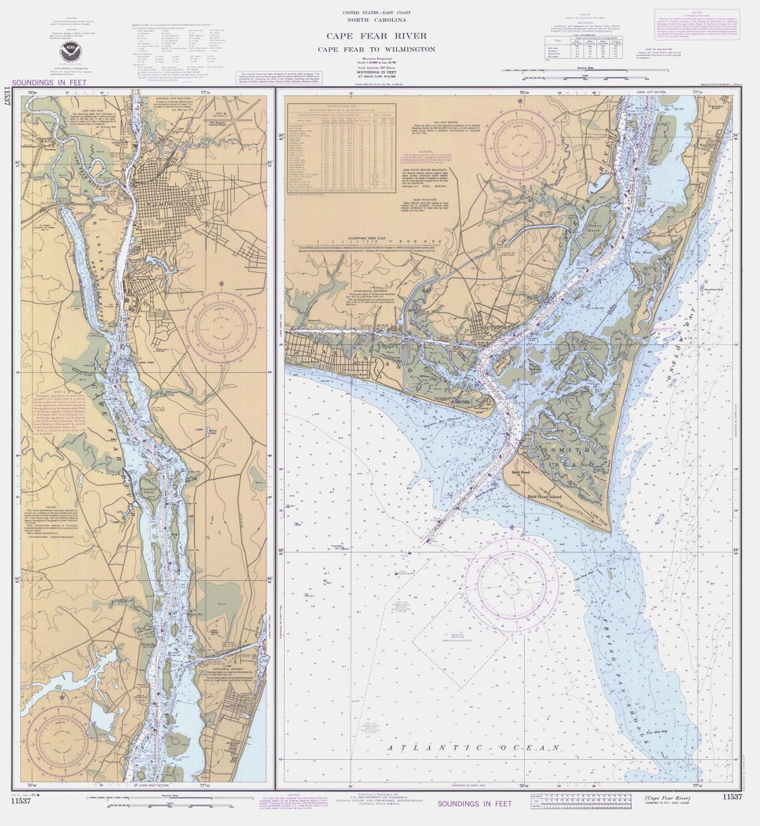 Cape Fear to Wilmington - 1985 - Nautical Chart Print - Etsy