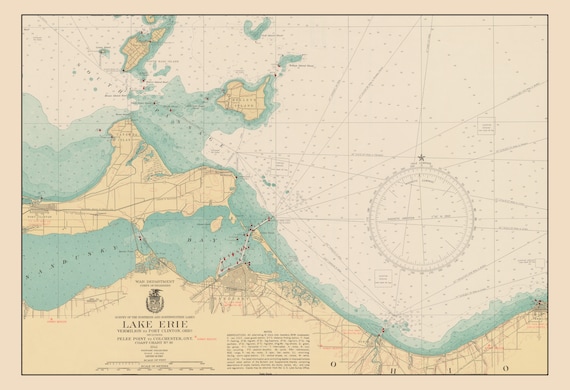 Sandusky Bay Map Lake Erie 1941 Nautical Chart Print | Etsy